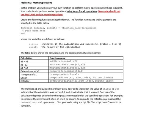 Solved Problem Matrix Operations In This Problem You Will Chegg Com
