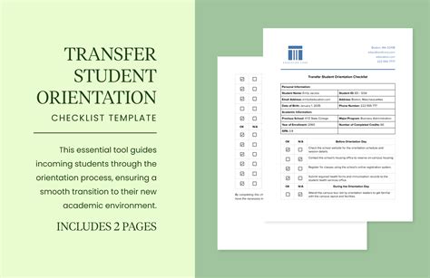 Transfer Student Orientation Checklist Template Download In Word