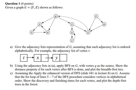 Solved Question Points Given A Graph G V E Shown Chegg