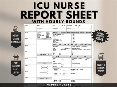 Icu Nurse Report Sheet With Hourly Rounding Icu Nursing Report Sheet Icu Nurse Handoff Sheet