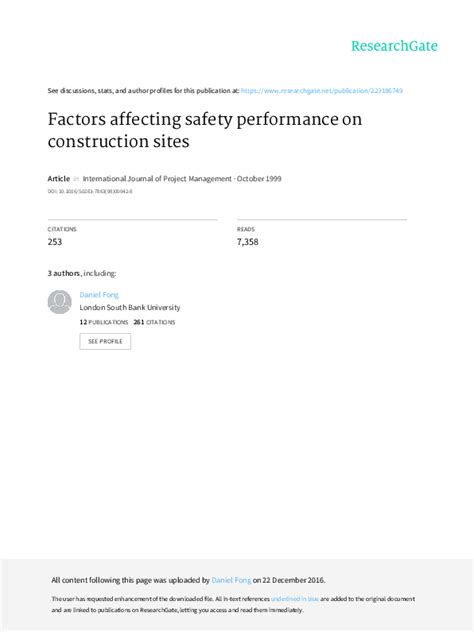 Pdf Factors Affecting Safety Performance On Construction Sites