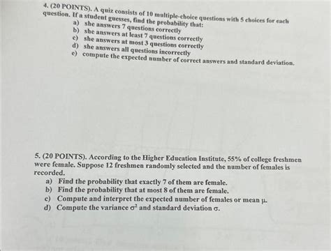 Solved 4 20 Points A Quiz Consists Of 10 Multiple Choice