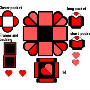 Exploding Box Svg Layer Split Heart With Frames And Pockets Clover Long Short Digital