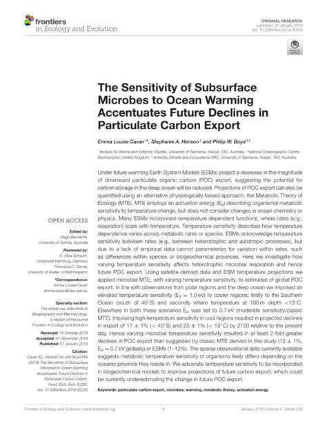 Pdf The Sensitivity Of Subsurface Microbes To Ocean Warming