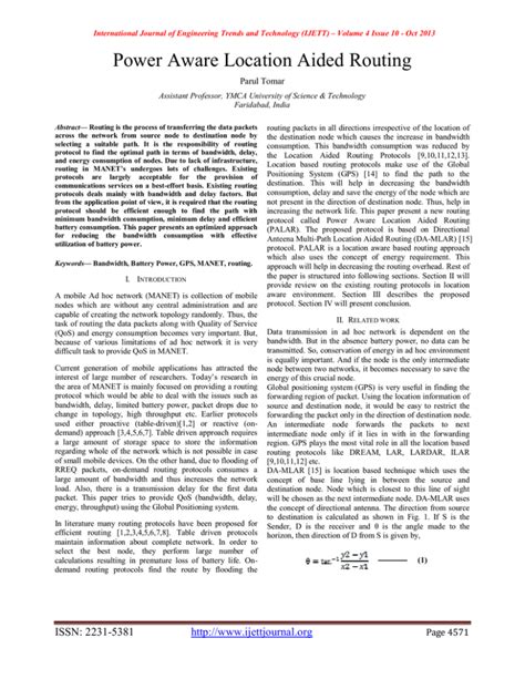 Power Aware Location Aided Routing Parul Tomar
