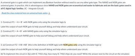 Solved A Universal Gate Is A Gate Which Can Implement Any