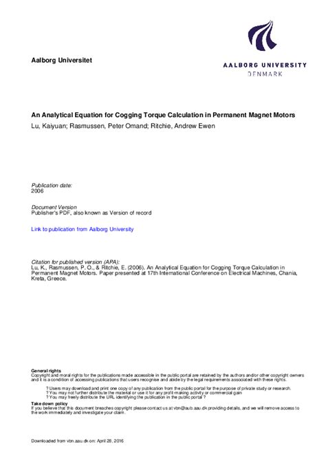 Pdf An Analytical Equation For Cogging Torque Calculation In Permanent Magnet Motors