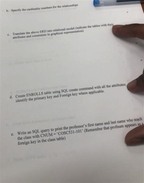 solved given the following erd answer the questions a e