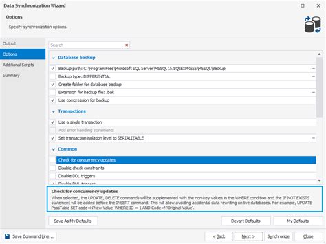Configure Synchronization Options