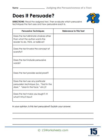 Persuasiveness Of A Text Worksheets 15 Worksheets Library