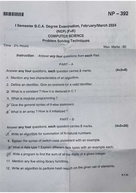 Question Paper Bca 2023 Sem 1 Bachelor Of Computer Applications
