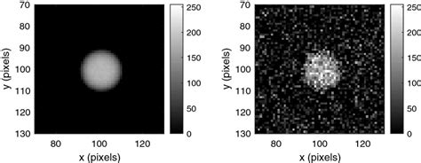 left synthetic particle image in 1 noise conditions right synthetic
