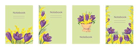 Set Of Cover Designs For Notebook Notepad Book Catalog With Crocus