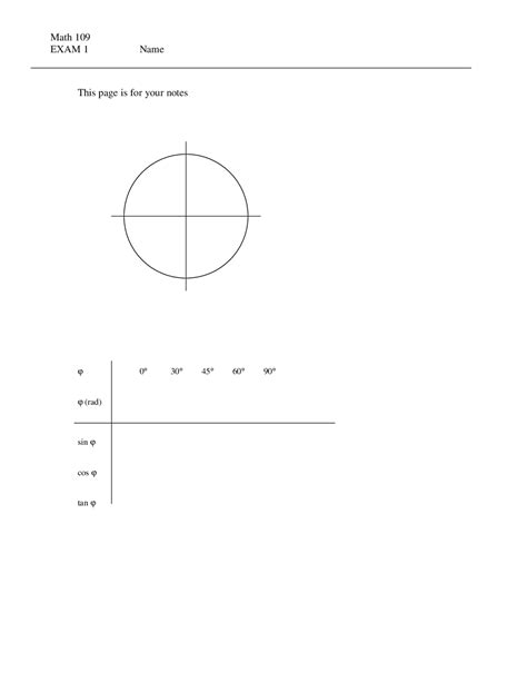 Exam 1 For Trigonometry And Analytic Geometry Math 109 Docsity