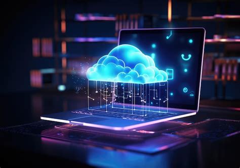 Premium Ai Image Neon Light Showing Cloud Computing On Tablet Computer Neon Light Showing