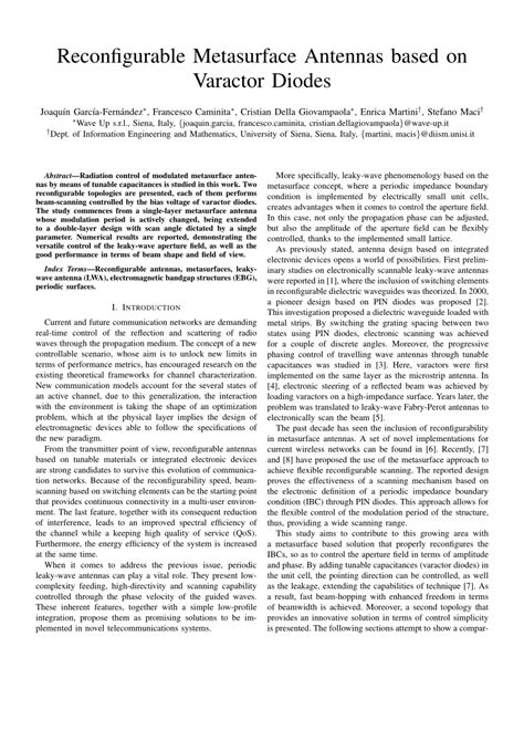 Pdf Reconfigurable Metasurface Antennas Based On Varactor Diodes
