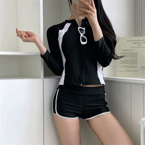 [당일출고 상하의set] 서퍼 배색 집업 나그랑 반크롭 슬림핏 래쉬가드 수영복