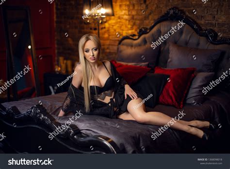 Sexy Blonde Black Lingerie On Bed Stock Photo Edit Now Shutterstock