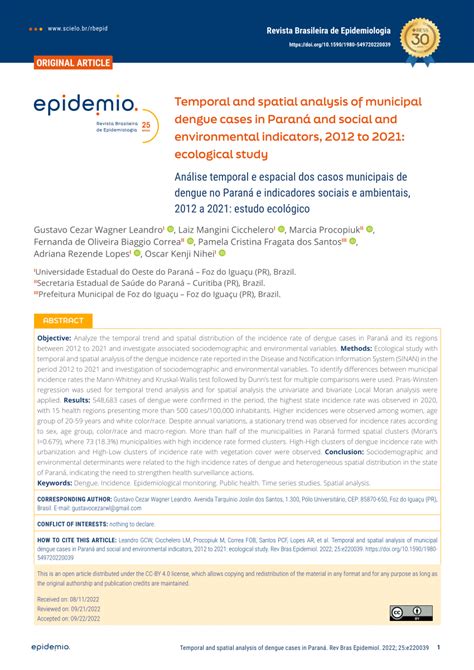 Pdf Temporal And Spatial Analysis Of Municipal Dengue Cases In Paraná And Social And