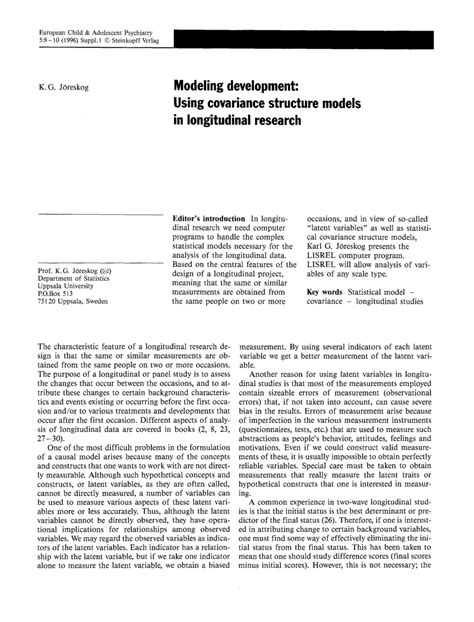 Pdf Modeling Development Using Covariance Structure Models In