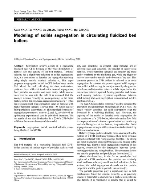Pdf Modeling Of Solids Segregation In Circulating Fluidized Bed Boilers Researchgate