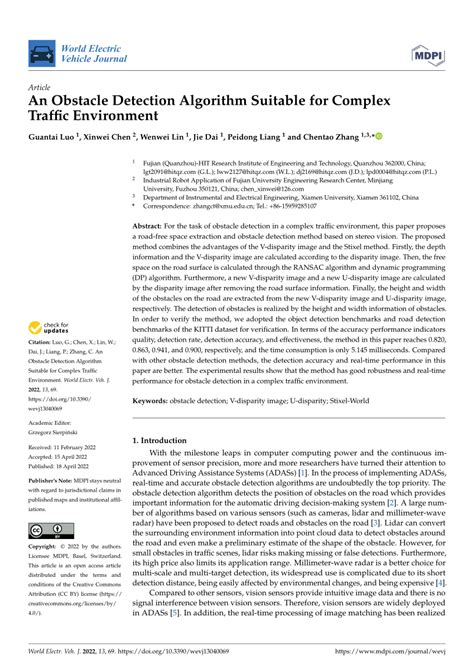 PDF An Obstacle Detection Algorithm Suitable For Complex Traffic Environment