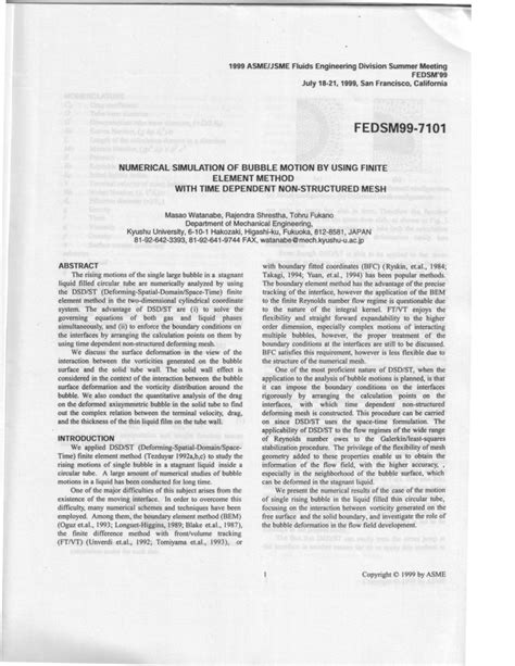 Pdf Numerical Simulation Of Bubble Motion By Using Finite Element Method With Time Dependent