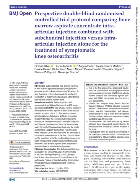 Pdf Prospective Double Blind Randomised Controlled Trial Protocol Comparing Bone Marrow