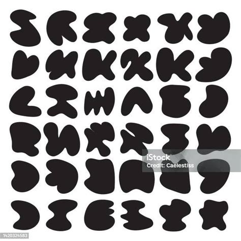 임의의 유기 라운드 스팟 Blob 조약돌 모양 세트 흰색 배경에 격리 된 검은 잉크 벡터 그림의 추상 불규칙한 얼룩 모양의 컬렉션입니다 블랙 낙서 액체 얼룩 유기농에 대한