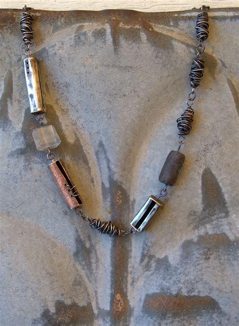 Hand Fabricated Metal Bead Necklace By Studio Luna Verde Basic
