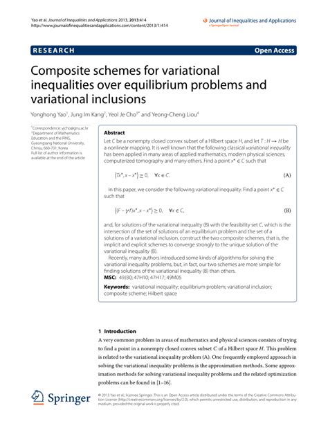 Pdf Composite Schemes For Variational Inequalities Over Equilibrium