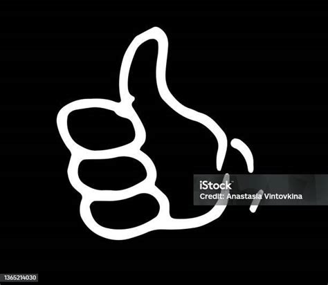 제기 손가락만화 손 고립 된 아이콘 제스처 좋은 손손으로 그린 흰색 윤곽은 제기 엄지 손가락과 세 개의 꽉 손가락 디자인 템플릿에 대한 검은 색의 측면 보기 개념에 대한