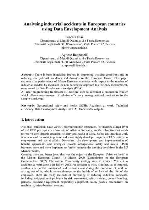 Pdf Analysing Industrial Accidents In European Countries Using Data Envelopment Analysis