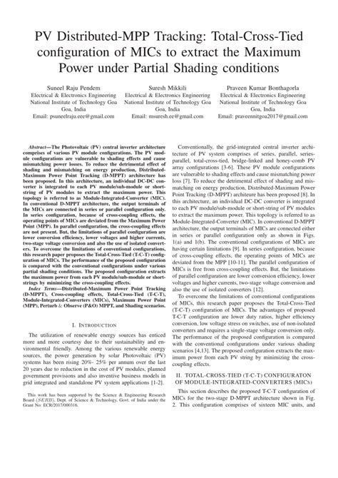 Pdf Pv Distributed Mpp Tracking Total Cross Tied Configuration Of Mics To Extract The Maximum