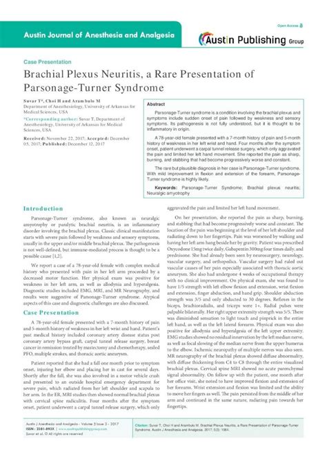 Pdf Brachial Plexus Neuritis A Rare Presentation Of Parsonage