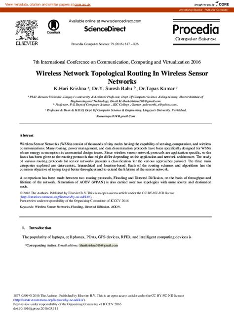 Pdf Wireless Network Topological Routing In Wireless Sensor Networks