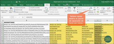 Separar texto en columnas en Excel con relleno rápido fórmulas y