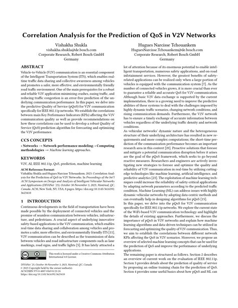 Pdf Correlation Analysis For The Prediction Of Qos In V2v Networks