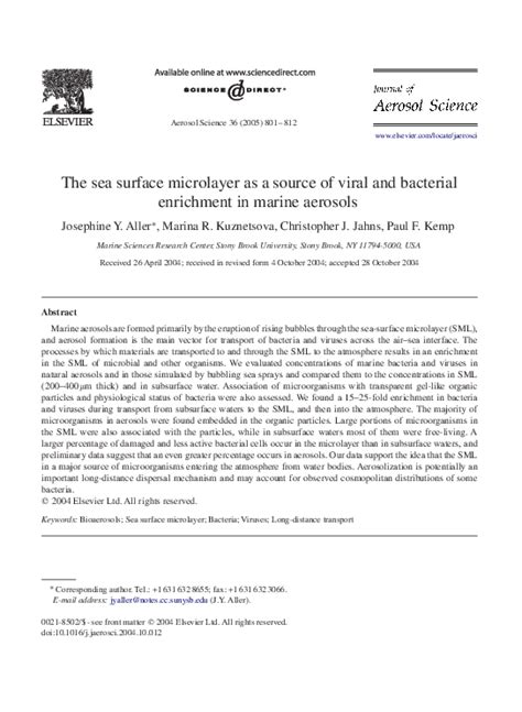 Pdf The Sea Surface Microlayer As A Source Of Viral And Bacterial