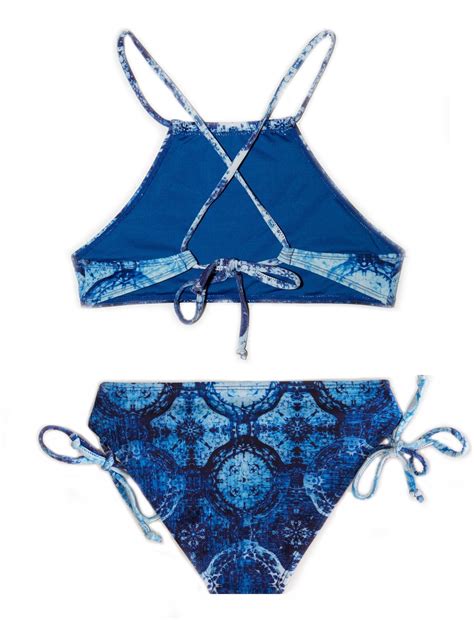 Blue 2 Piece Halter Top Bikini Set For Tween And Teen Girls By