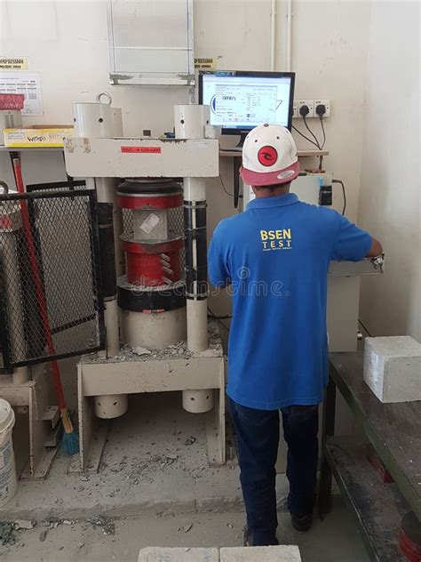 Concrete Cube Strength Compression Test At The Laboratory Using Compression Machine Editorial