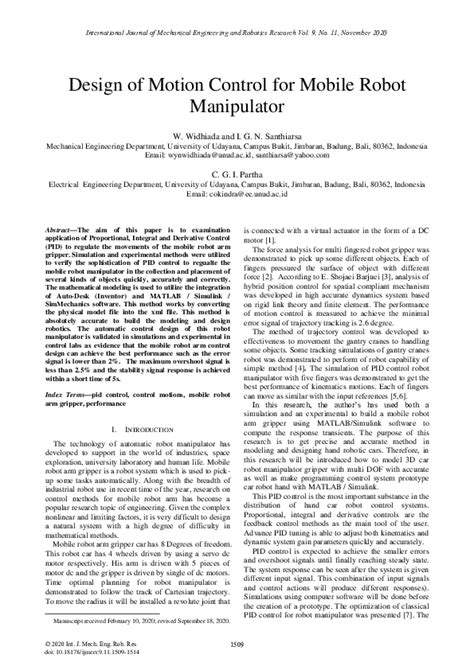 Pdf Design Of Motion Control For Mobile Robot Manipulator