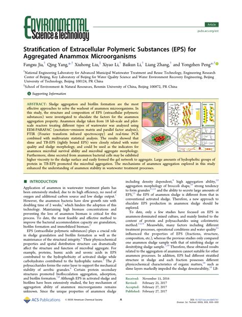 Pdf Stratification Of Extracellular Polymeric Substances Eps For Aggregated Anammox