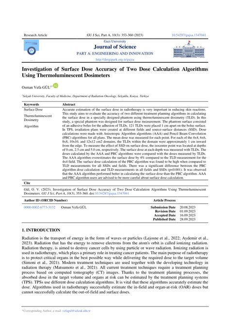 Pdf Investigation Of Surface Dose Accuracy Of Two Dose Calculation Algorithms Using