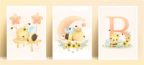 Premium Vector Cute Doodle Bee With Floral Collection