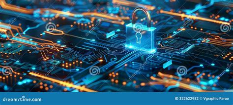 High Tech Digital Security Concept With Lock Symbol On Motherboard Cybersecurity Concept Stock