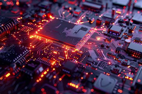Close Up Of A Modern Microprocessor On A Motherboard With Intricate Data Streams And Glowing