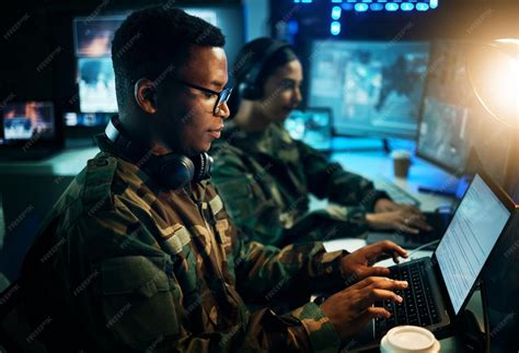 Premium Photo Military Control Room Computer And Soldier At Desk