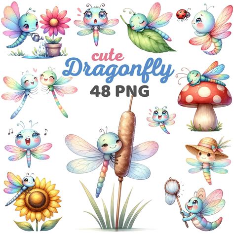 Watercolor Cute Dragonfly Clipart Spring Summer Dragonfly Nursery