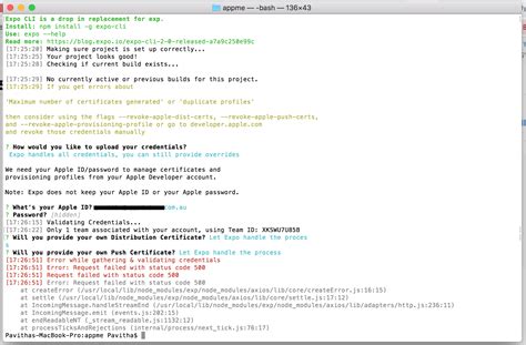 exp build ios gives an error request failed with status code 500